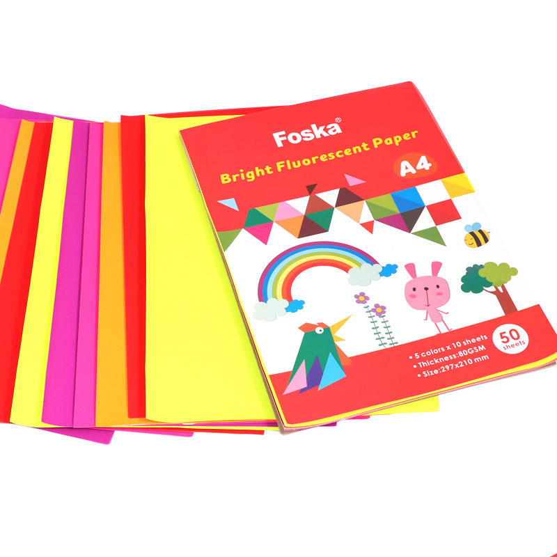 Foska 50 Sheets 20 Lb/80GSM 5 Colors Neon Fluorescent A4 Size Printer ...