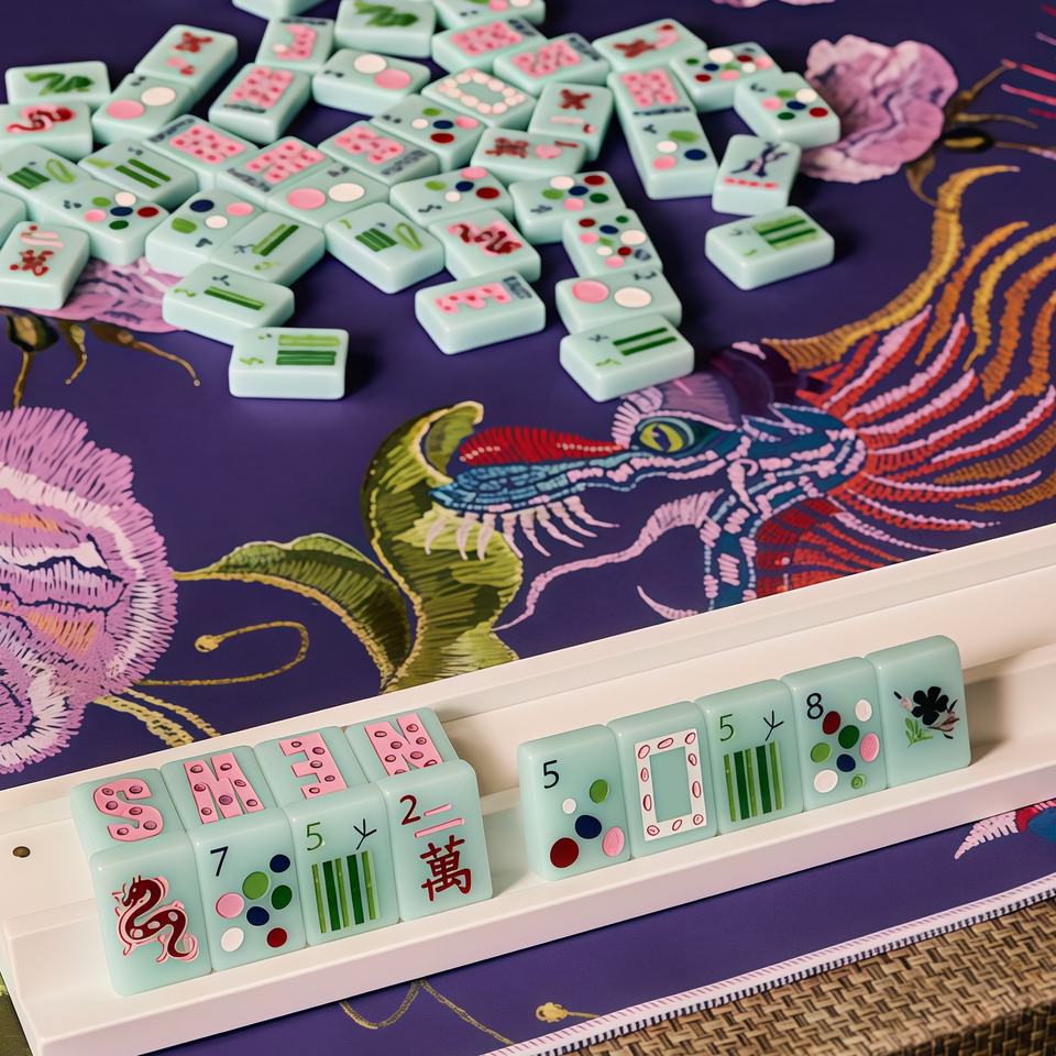 Green Bespoke Mahjong Tiles Springtime Safari Sky Blue Foldable 160 ...