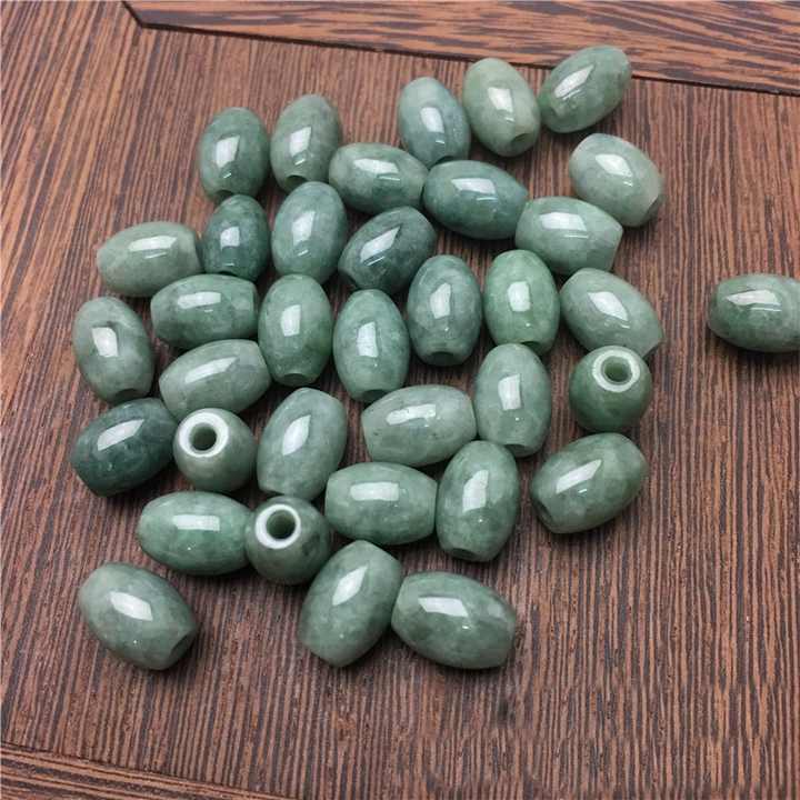 Wholesale Mayanmar Burma Jadeite Carved Green Jade Barrel Beads for Diy ...