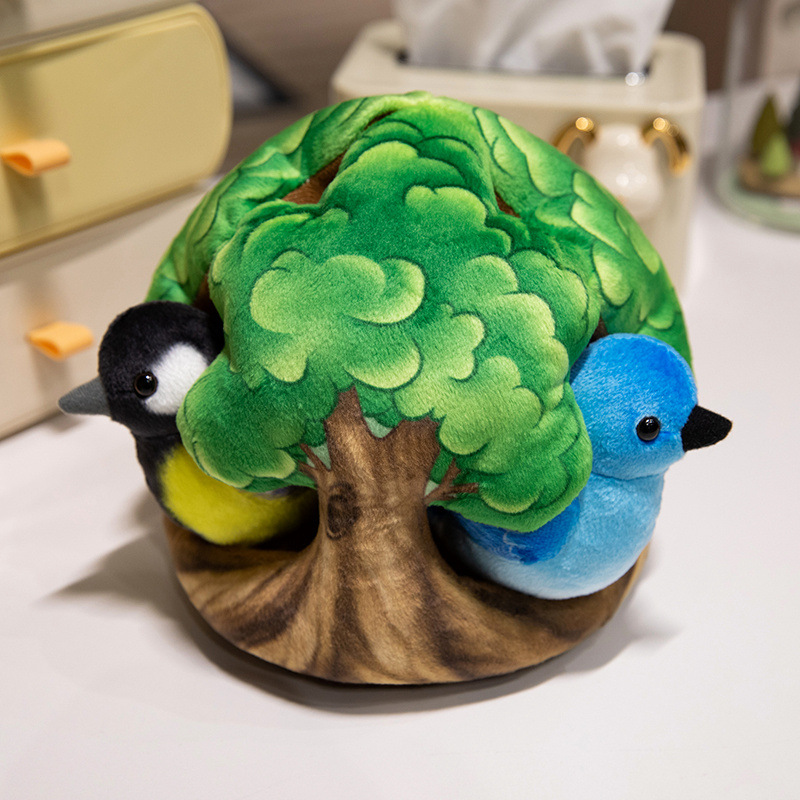 Cute Simulation Bird Tree House Plush Toy Sparrow Bird Nest Puppet Doll ...