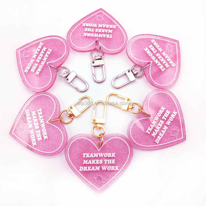 Custom Heart Shape Keychains - Pink Plastic Acrylic Glitter