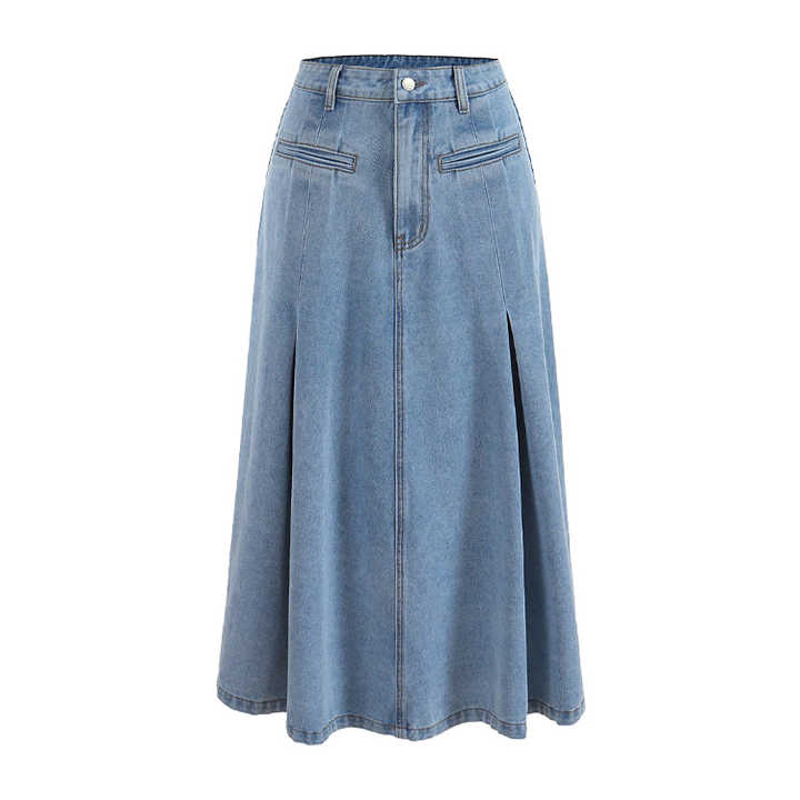 Spring New Design Custom Jean Skirts High Waist Fishtail Pleated Long ...
