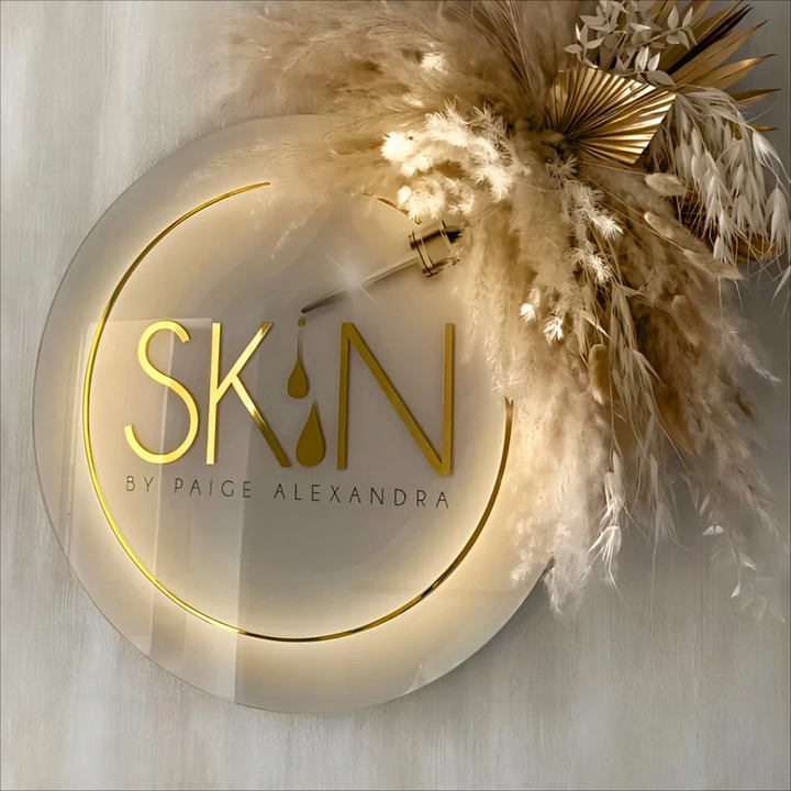 Custom Acrylic Business Sign with LED Backlit Gold Logo