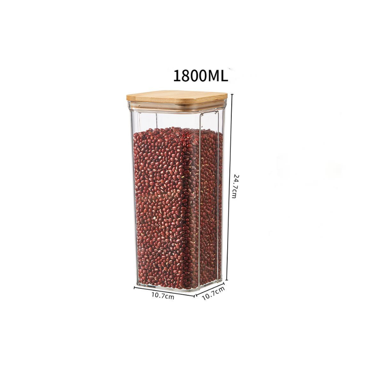 1800ml Clear Square Kitchen Canisters Airtight Bamboo Lid Stackable ...