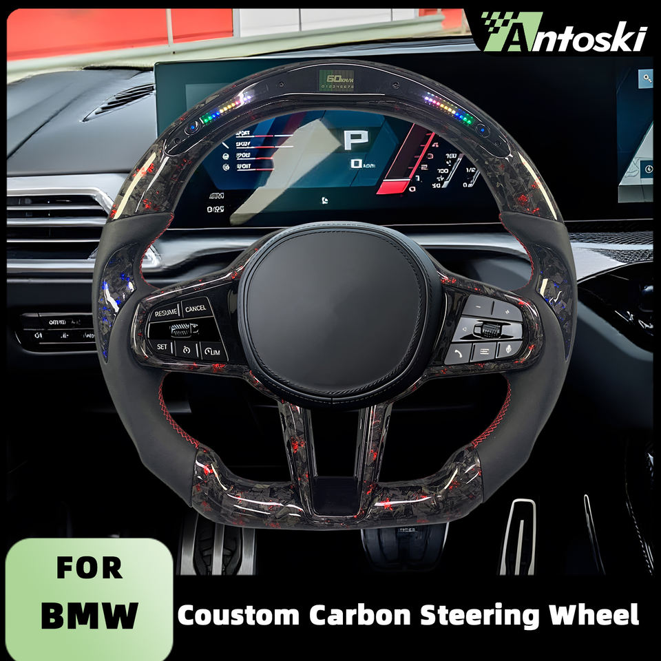 For CS Custom Carbon Fiber & Leather Sports Steering Wheel with LED ...