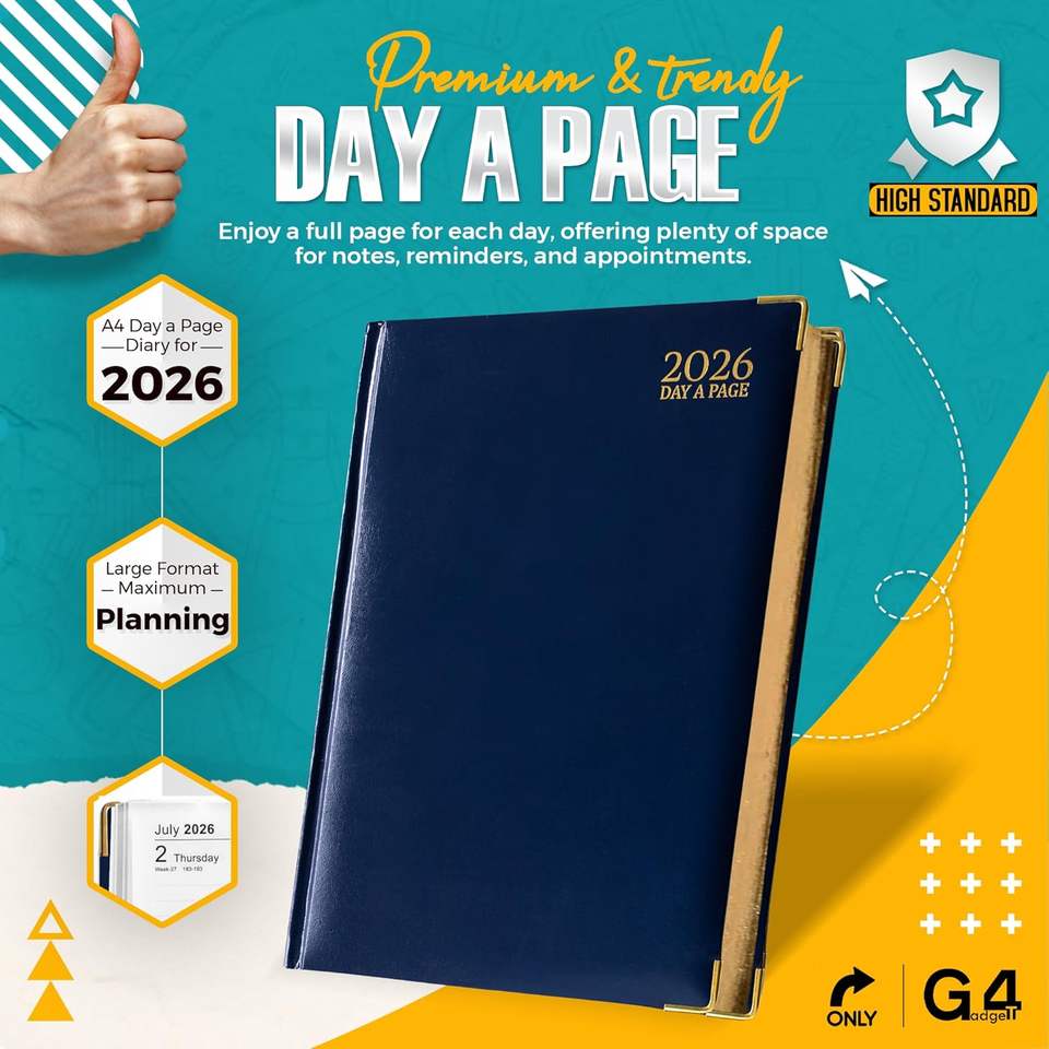 2026 Day a Page Blue Diary with Gilt Edges Imitation Leather Hardcover ...