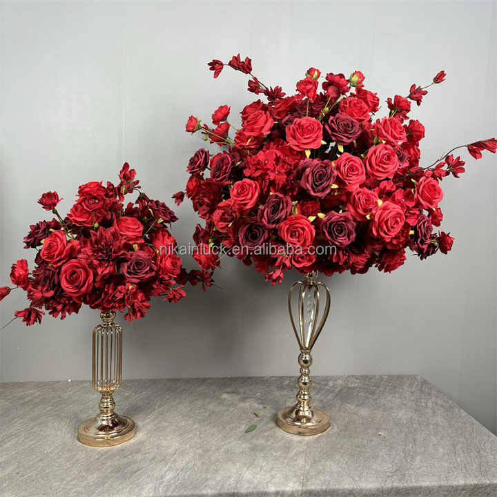 Custom Size 30cm 60cm Artificial Silk Flower Ball Red Roses Flower Ball ...