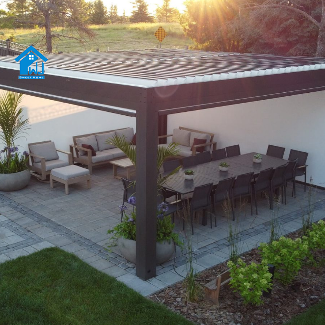 Sweet Home Aluminum Pergola Motorized Louver Roof Backyard Pergola ...