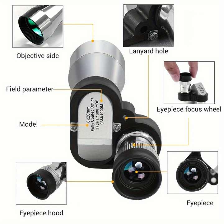 Hd Night Vision 8X20 Mini Monocular Compact Pocket Zoom Telescope for ...