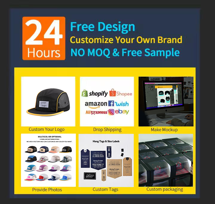 Custom Ripstop Fabric 5 Panel Caps Reflective Print logo Camp Caps ...