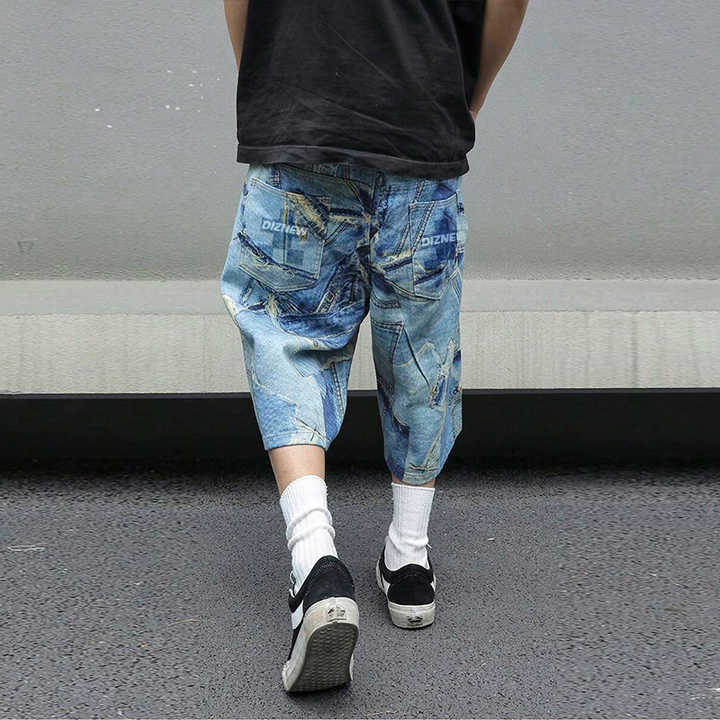 DiZNEW Custom Men's Long Jean Shorts Designer Streetwear Wash Patch ...