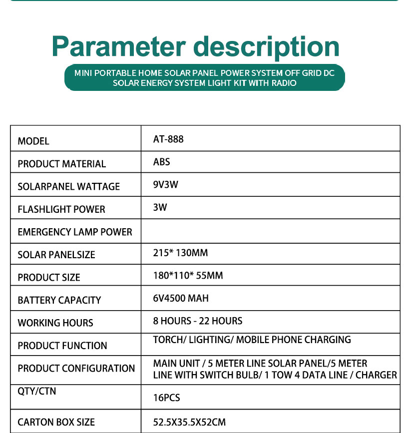 AT-888 DAT DAT Solar Home Lighting Kit with LED Bulb, Solar LED ...