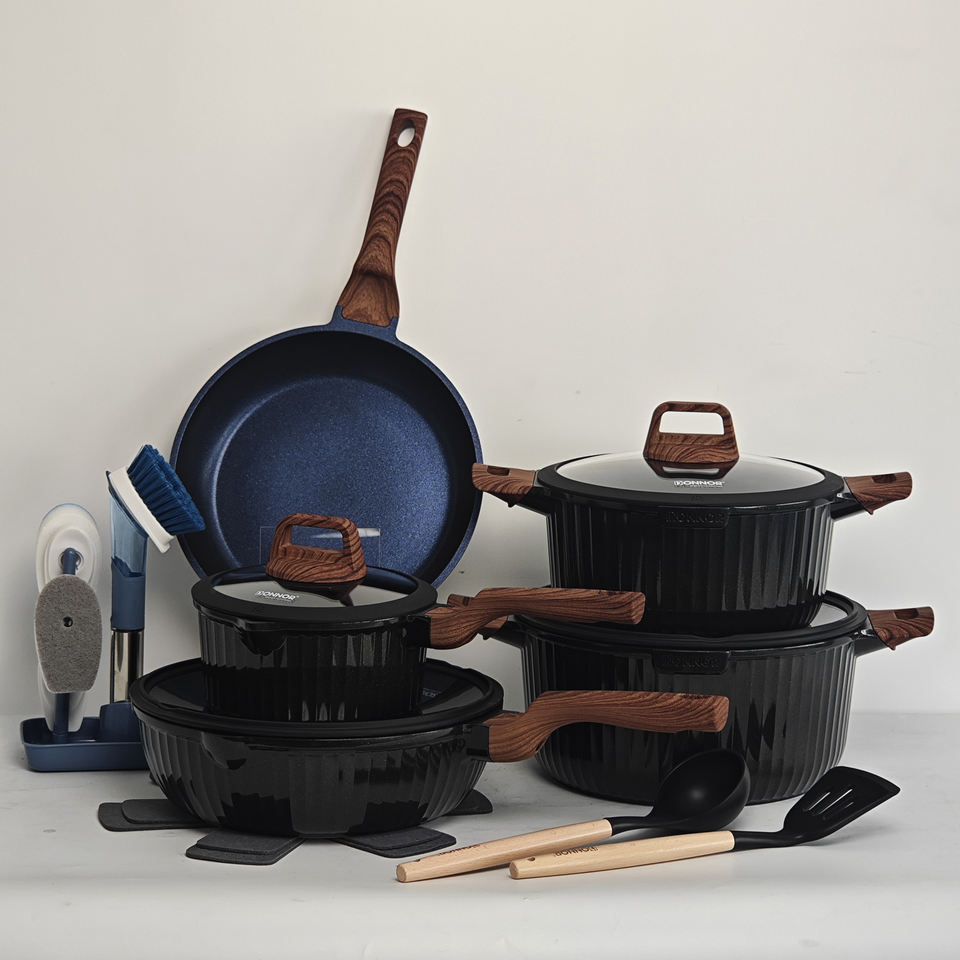 Donnor Aura Series 20-Piece Set Durable Die-Cast Aluminum Cookware with ...