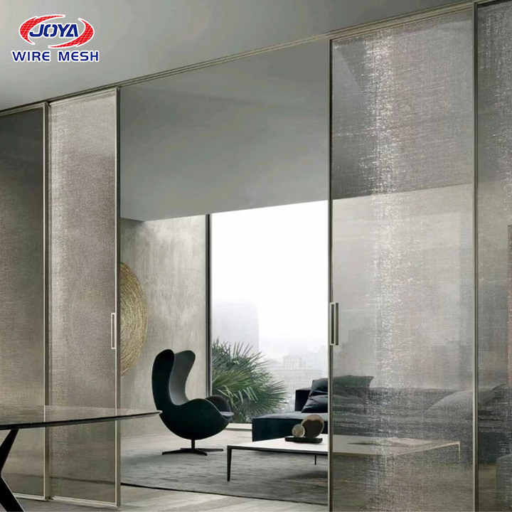 Decorative Laminated Glass Office Partition Screen with Aluminum Wire ...