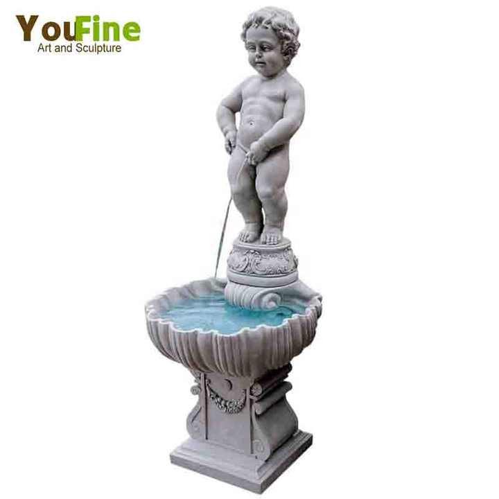 White Marble Peeing Boy Water Fountain - 3 Year Warranty