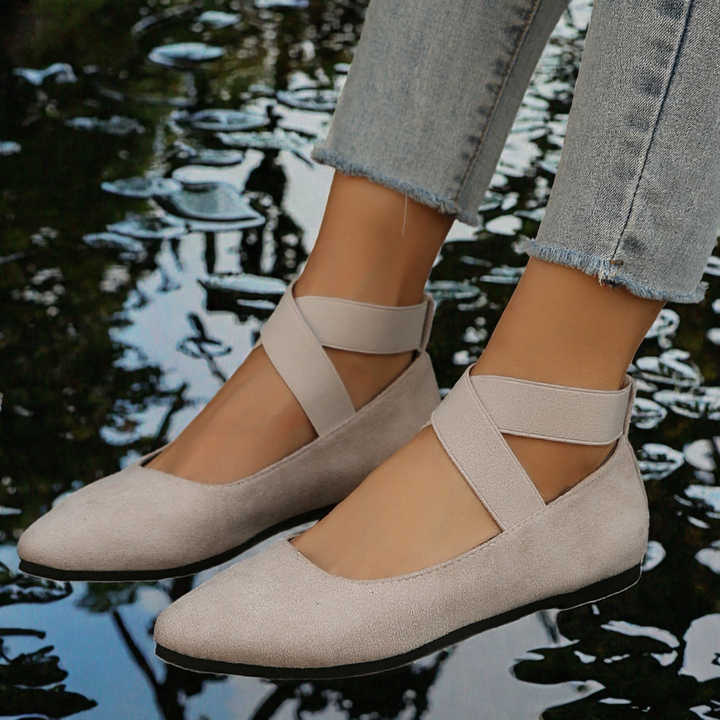 Classic Women's Comfort Ballet Flats Elastic Crossing Straps Stretchy ...
