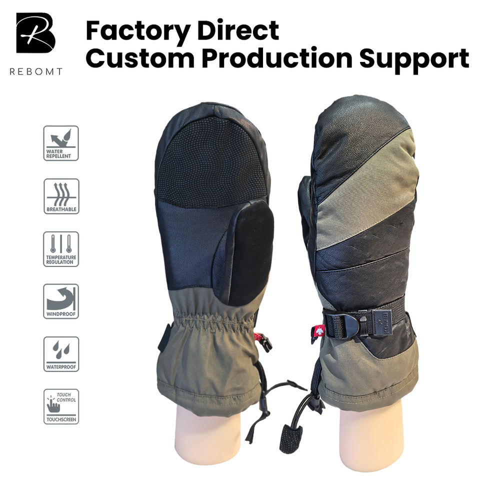 Two Tone Black Olive Green Split Finger Ski Gloves Waterproof ...