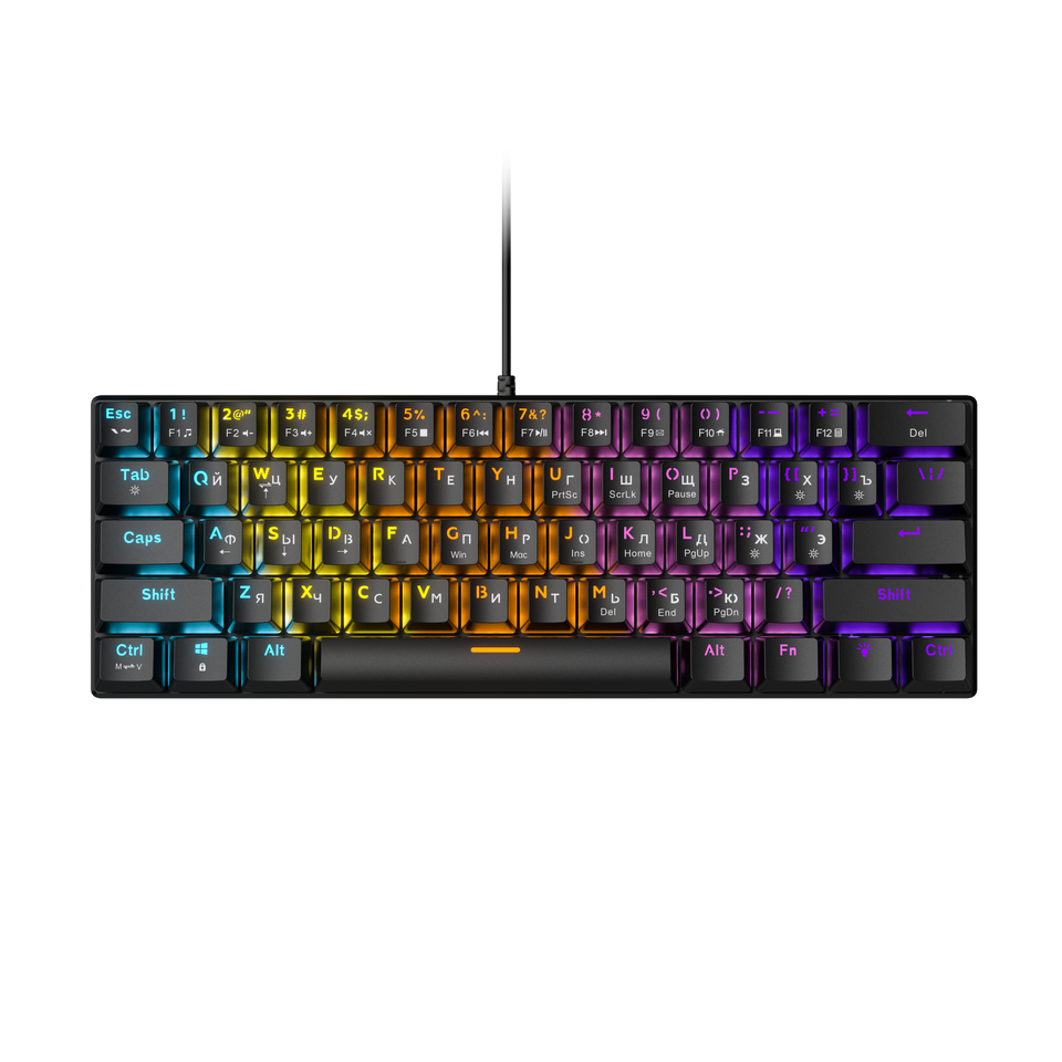 Professional Gamer 60 Percent Russian Keyboard 61 Keys LED RGB Backlit ...