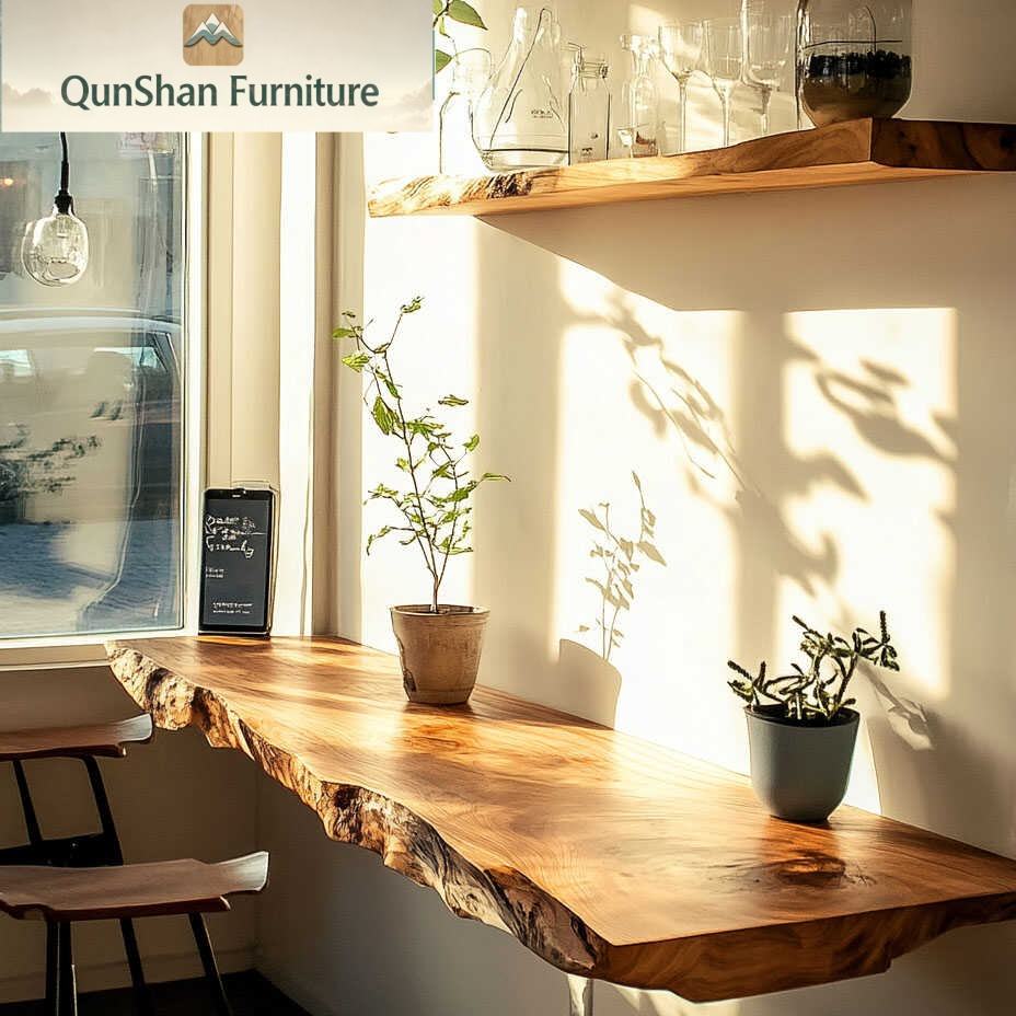 Solid Wood Live Edge Wall Mounted Bar Set | Customizable Modern ...