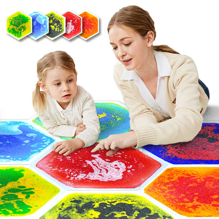Hexagonal Sensory Liquid Floor Tiles Multi Vision Squeeze Toys Children ...