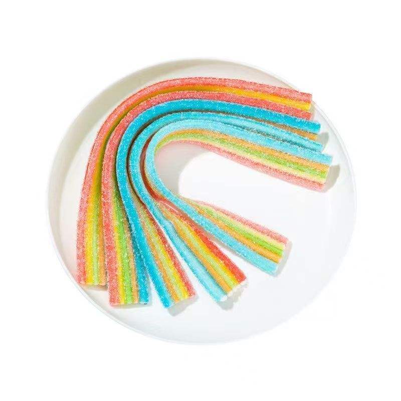 Rainbow Four Color Sour Long Strips Mixed Fruit Flavor Gummy Candy Sour ...