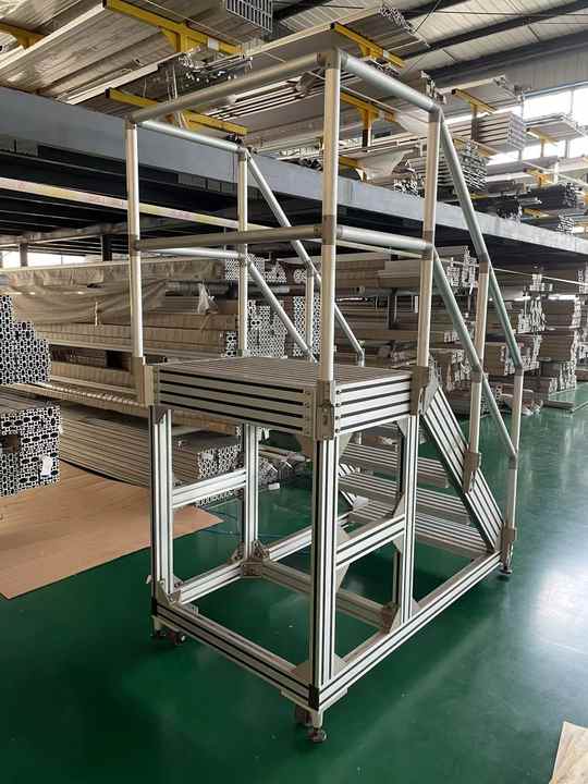Industrial and Warehouse Movable Ladder Work Platform with Safety Rails ...