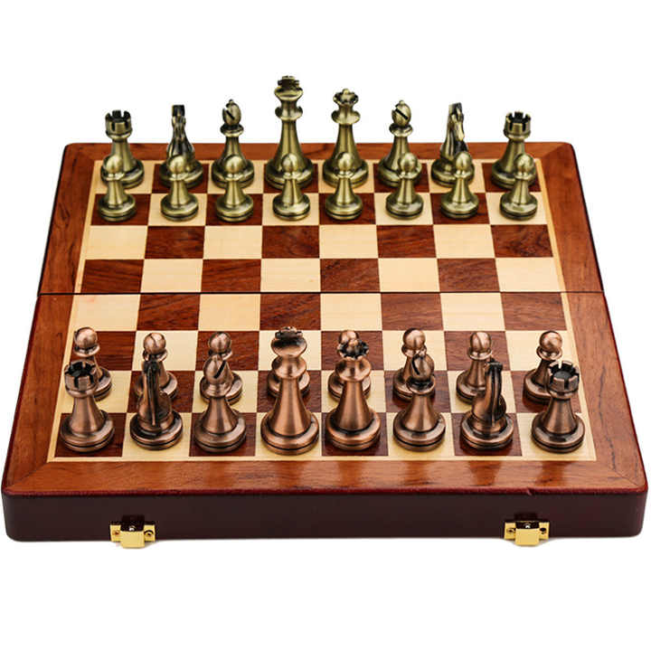 Fancy High Quality Folding Metal Chess Board with Bronze Pieces Chess ...