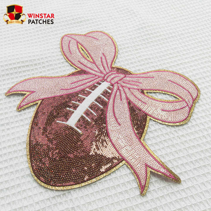 Custom Football Bow Sequin Patch - Game Day Embellishment