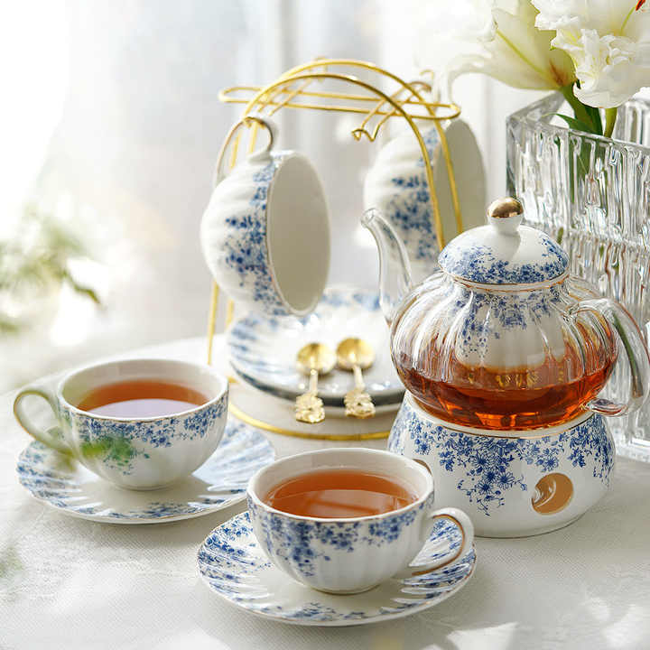 14PCS New British Ceramic Afternoon Tea Set Luxury Blue and White ...