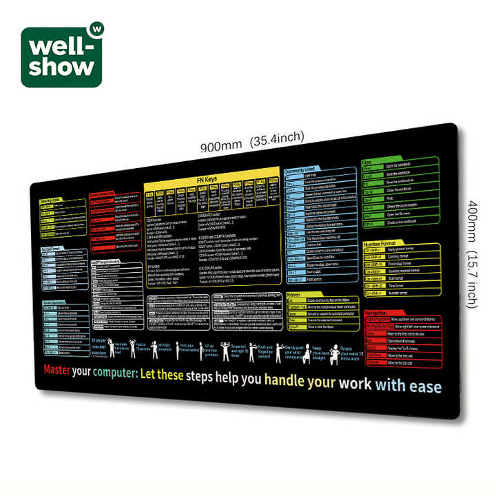 Excel Shortcut Keys Mouse Pad - Extended Large Cheat Sheet Gaming ...