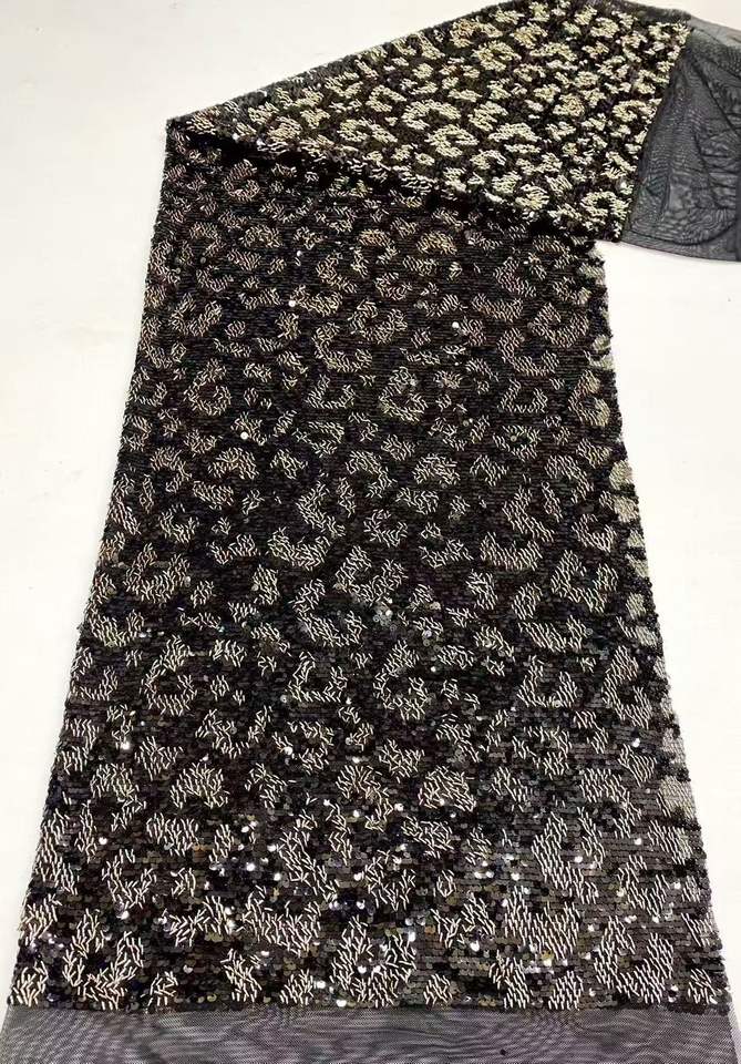 Latest Trendy Geometric Pattern Black and Gold Sequins Embroider Lace ...