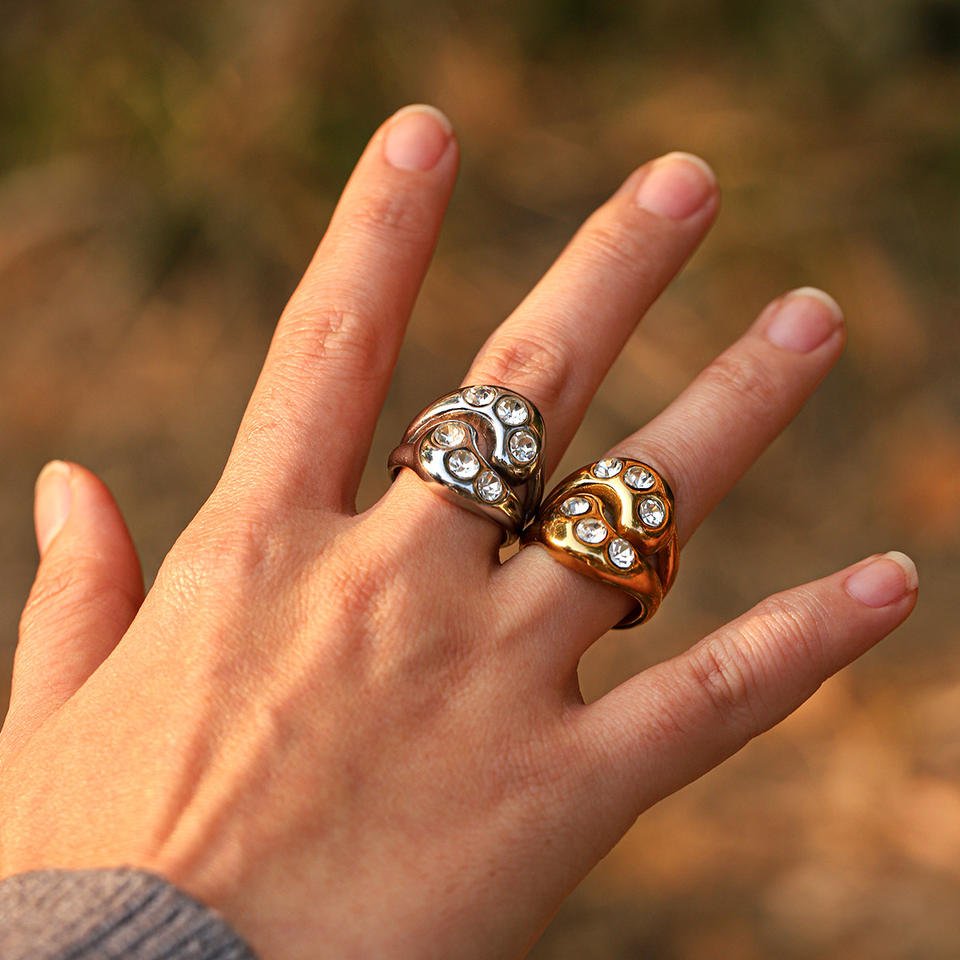 Women's Non-Fading Stainless Steel Ring Inlaid Zircon Waterproof ...