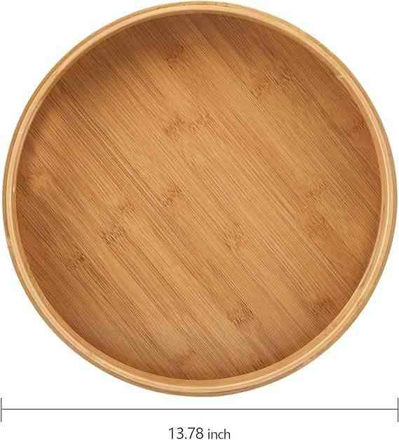14 Inch Large Round Serving Tray Bamboo Wood Circle Tray Tea Serving ...