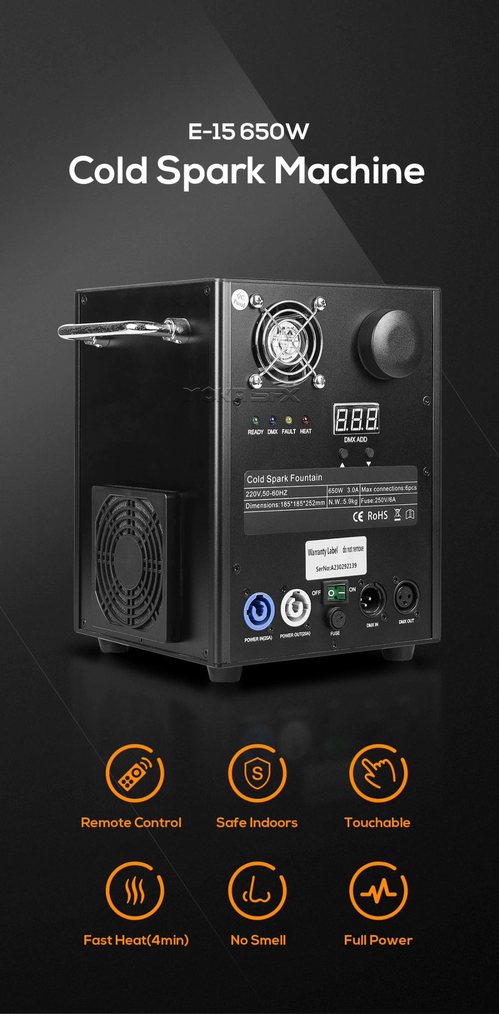 MOKA SFX DMX Remote 650W Mini Cold Spark Machine for Weddings