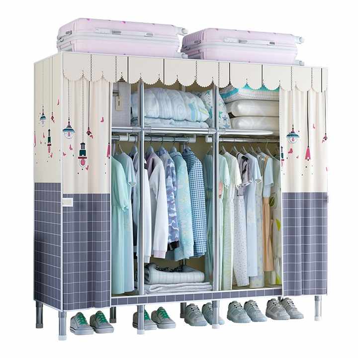 150cm Portable Canvas Closet Double Sliding Door Clothes Storage ...