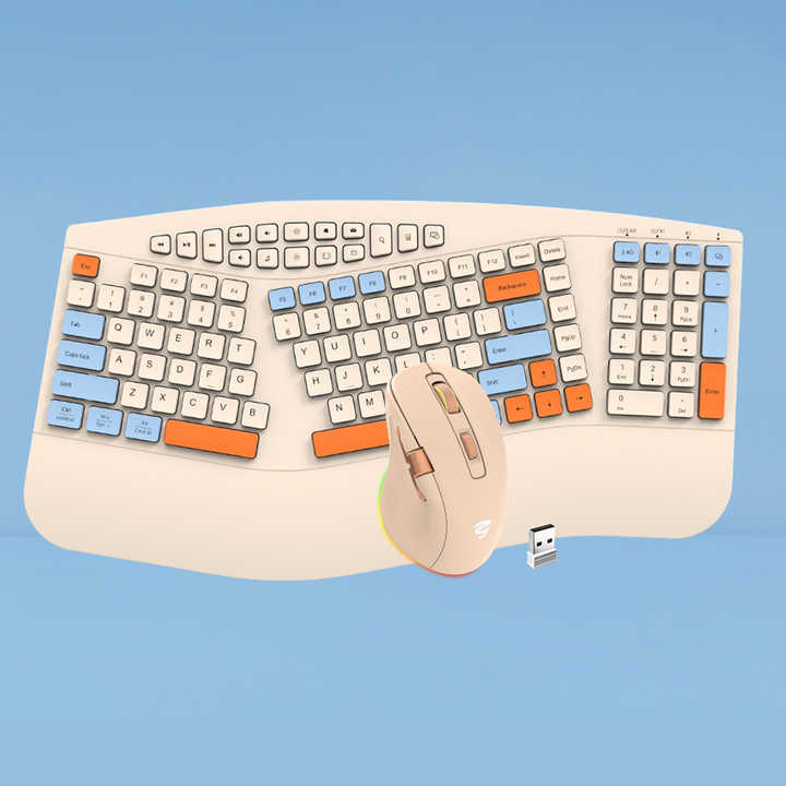 Ergonomic Wireless Keyboard Mouse Combo - 2-in-1 Receiver