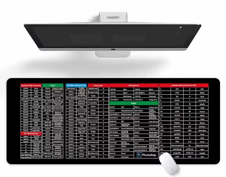 Office Excel PPT Shortcut Big Mouse Pad - Non-Slip Rubber