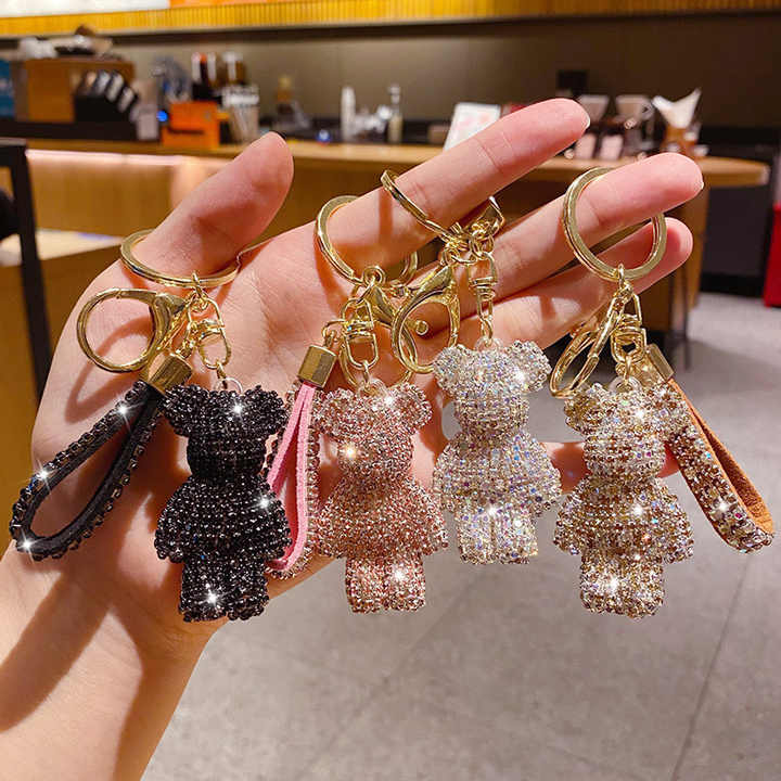 Luxury Bling Diamond Crystal Rhinestone Cute Teddy Bear Bag Car Key ...