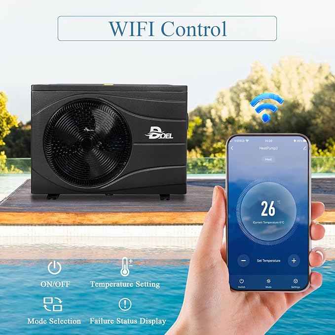 New R32 Pool Heater with WiFi Smart Control Panel DC Inverter Air ...