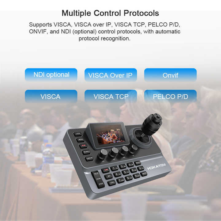 4D Joystick PoE PTZ Camera Controller with 3 LCD Screens for Live Streaming RS422/RS485/RS232 ...