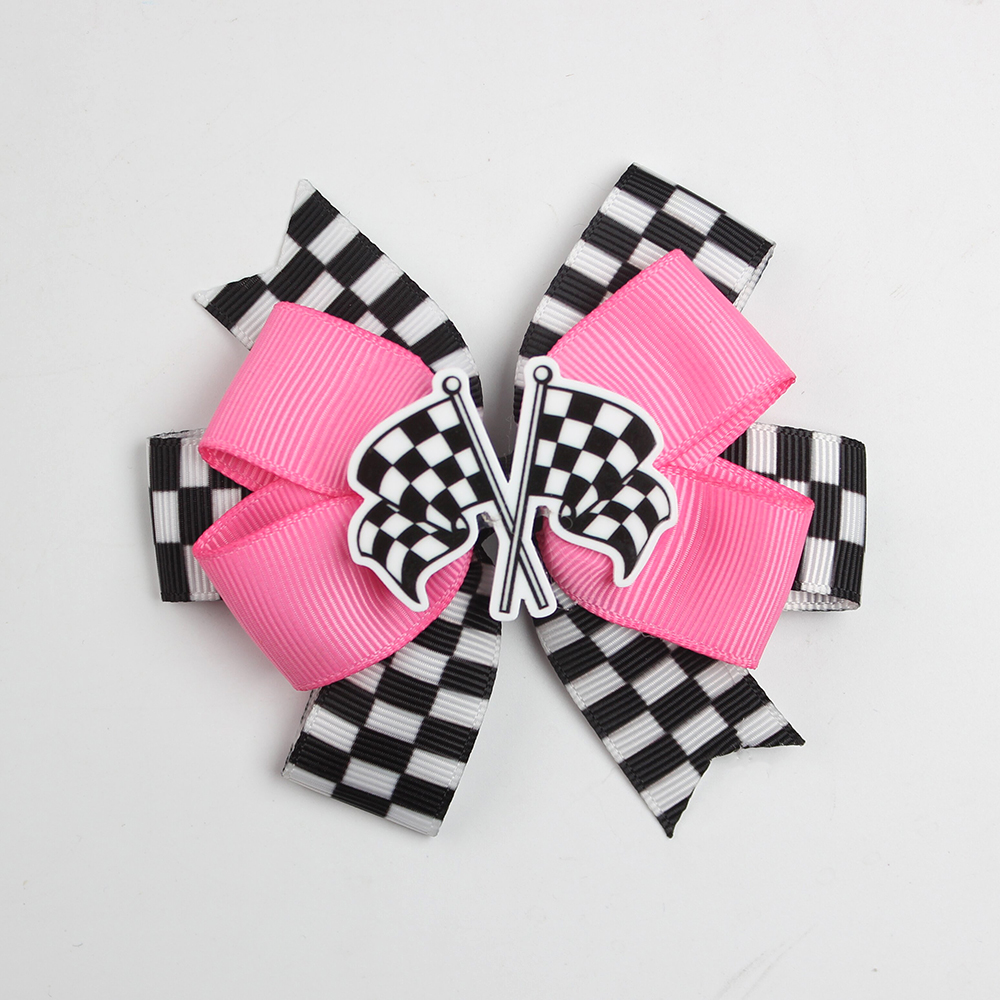 F1 Racing Team Checkered Flag Hair Bows Clip for Girls