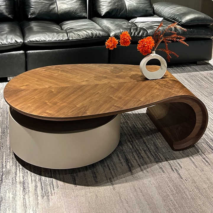 Light Luxury Leaf Shape Walnut Bark Coffee Table WZ2427
