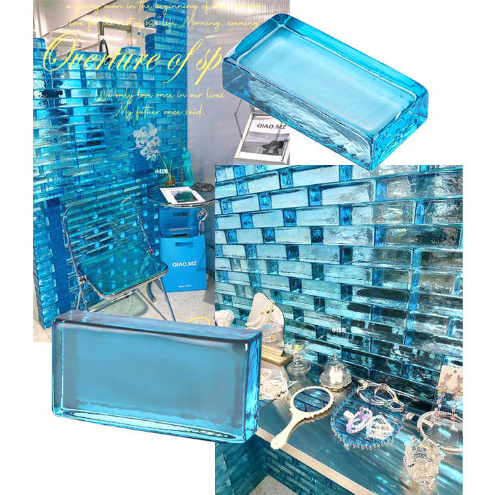 Blue Color Glass Brick Block for Showcase Wall - Vatti Glass