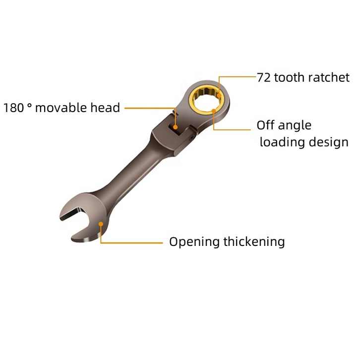 Mini Short Handle Black Nickel Open End Ratchet Wrench