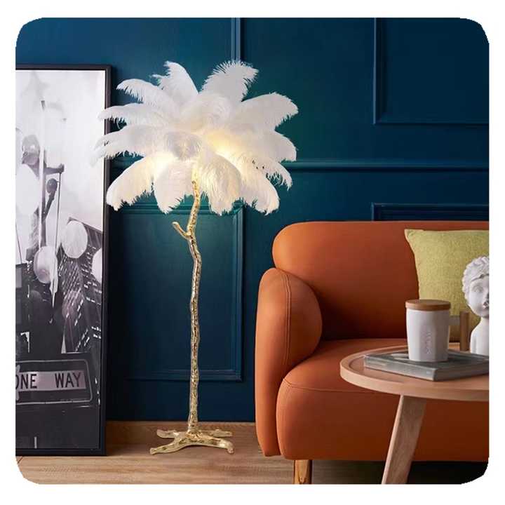 Modern LED Ostrich Feather Post-Modern Copper Floor Living Room Hotel ...