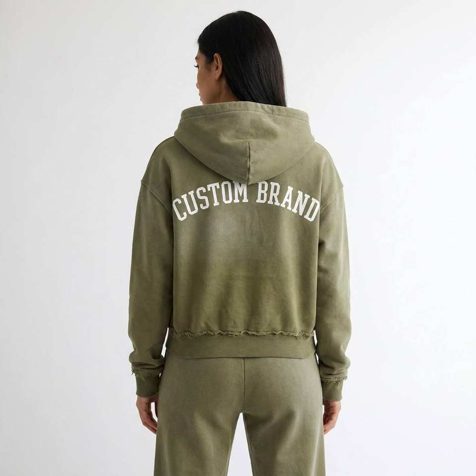 Custom Embroidery Sweatshirt 100% Cotton Thick Fleece Jogger Set Women ...