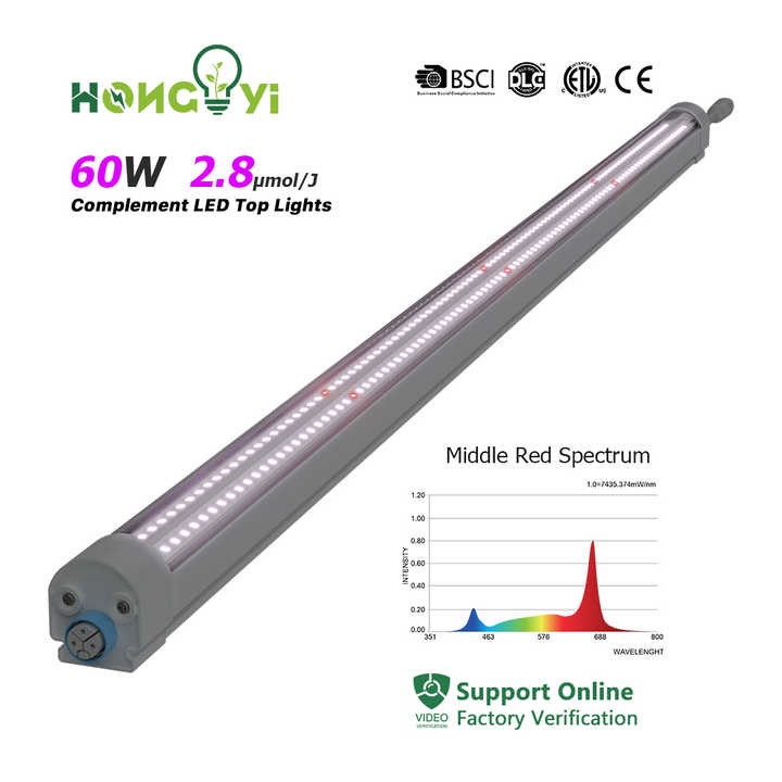 HongYi 60W LED Grow Light Strips PPE2.8 Middle Red Spectrum Grow Lights ...