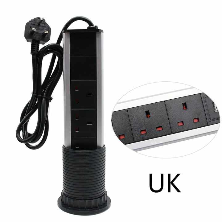 220V 16A PULL POP up Electrical 3 Plug Socket Desk Worktop