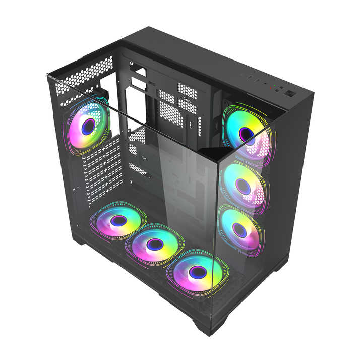 Full Tower Desktop with Circular Arc Panoramic Tempered Glass PC Casing