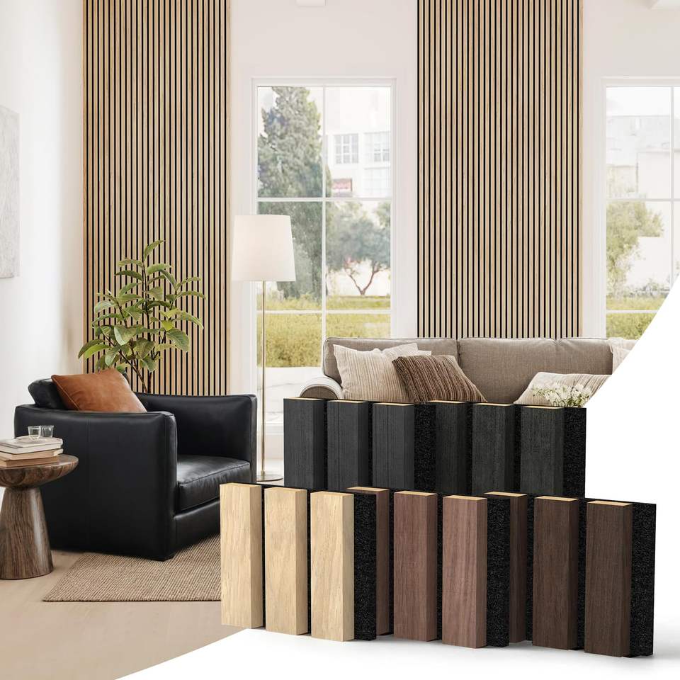 3D Wood Slat Acoustic Wall Panels Peel Stick Sound Absorbing Wood ...